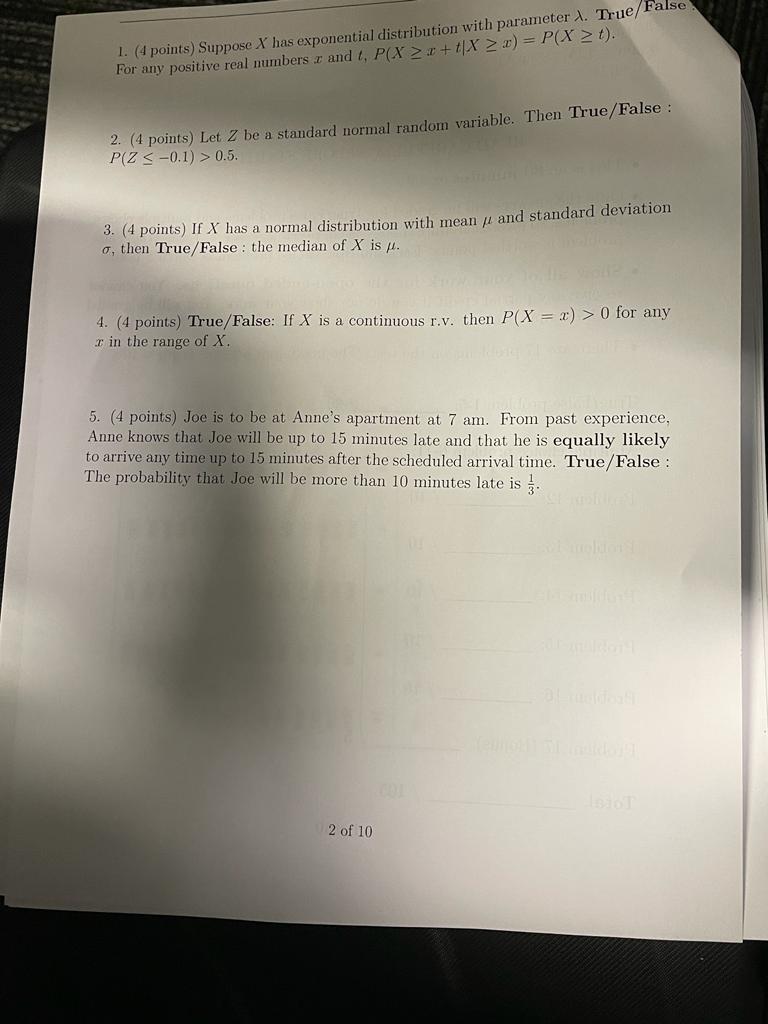 Solved 1. (4 points) Suppose X has exponential distribution | Chegg.com