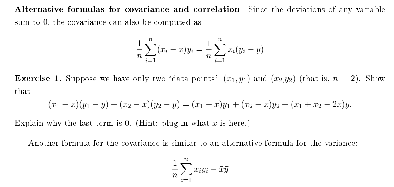 Solved any variable Alternative formulas for covariance and | Chegg.com