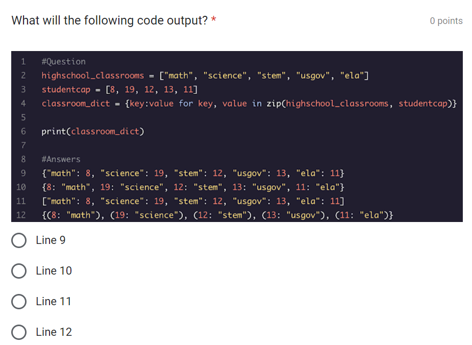 Solved What will the following code output? * 0 point | Chegg.com