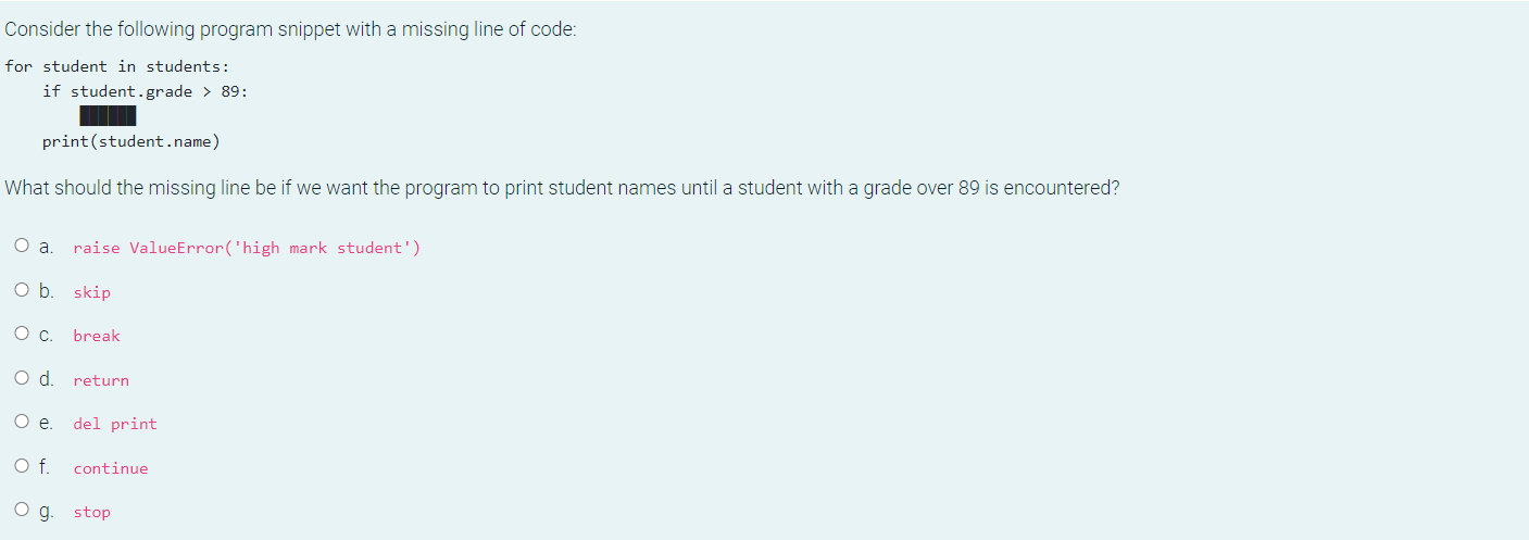 Solved Consider the following program snippet with a missing | Chegg.com