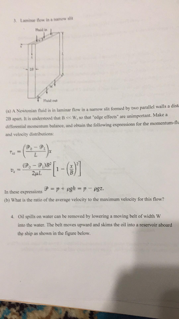 Solved 3. Laminar fow in a narrow slit hid in 2e Fluid out | Chegg.com