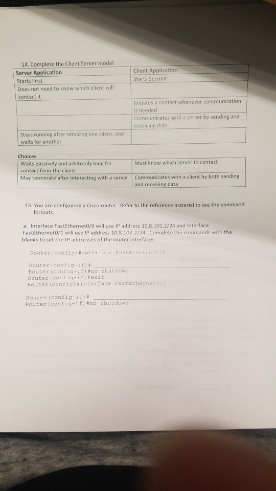 Solved 14. Complete the Client Server model Server | Chegg.com