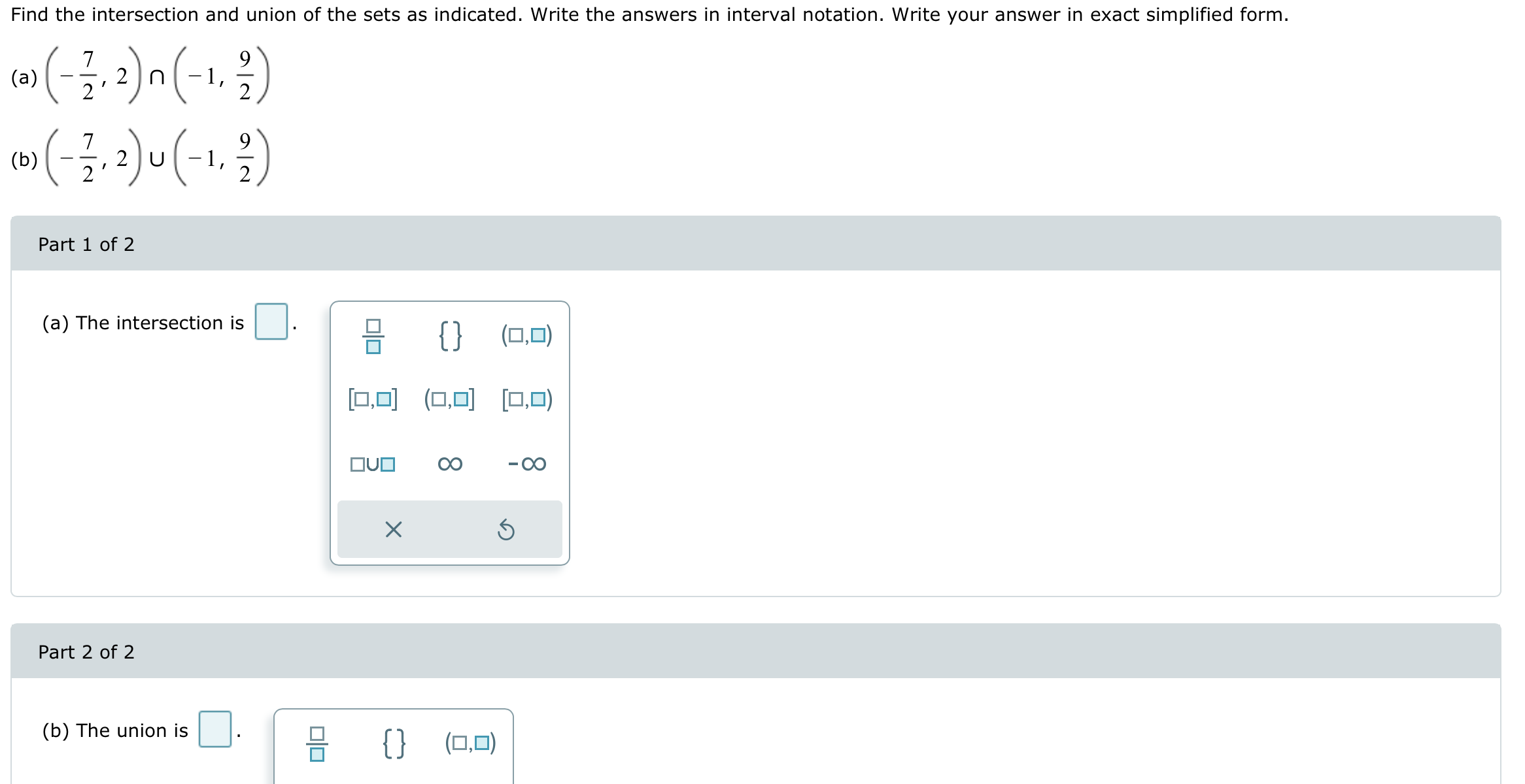 Solved Find the intersection and union of the sets as | Chegg.com