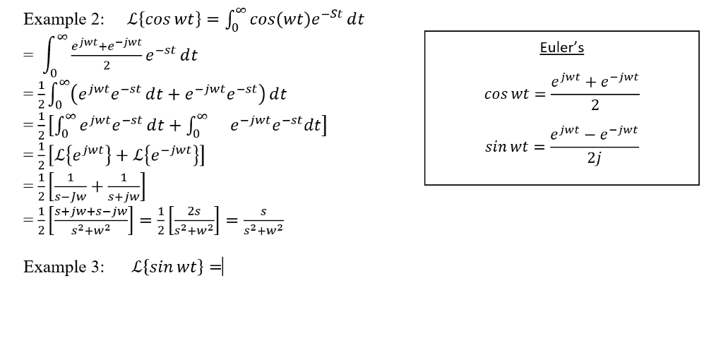 Solved Example 2: Licos wt) - cos(wt-t dt Euler's wt cos wt | Chegg.com