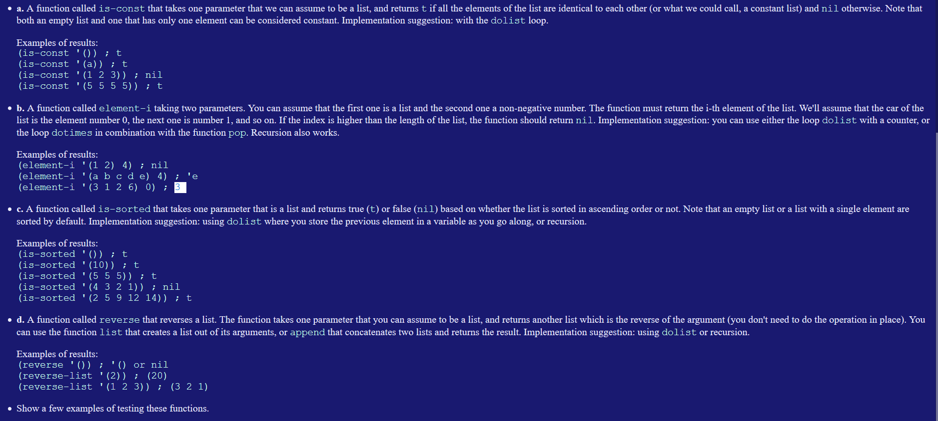 Write the following Lisp functions using the loops | Chegg.com