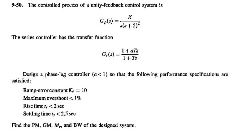9-50. The controlled process of a unity-feedback | Chegg.com
