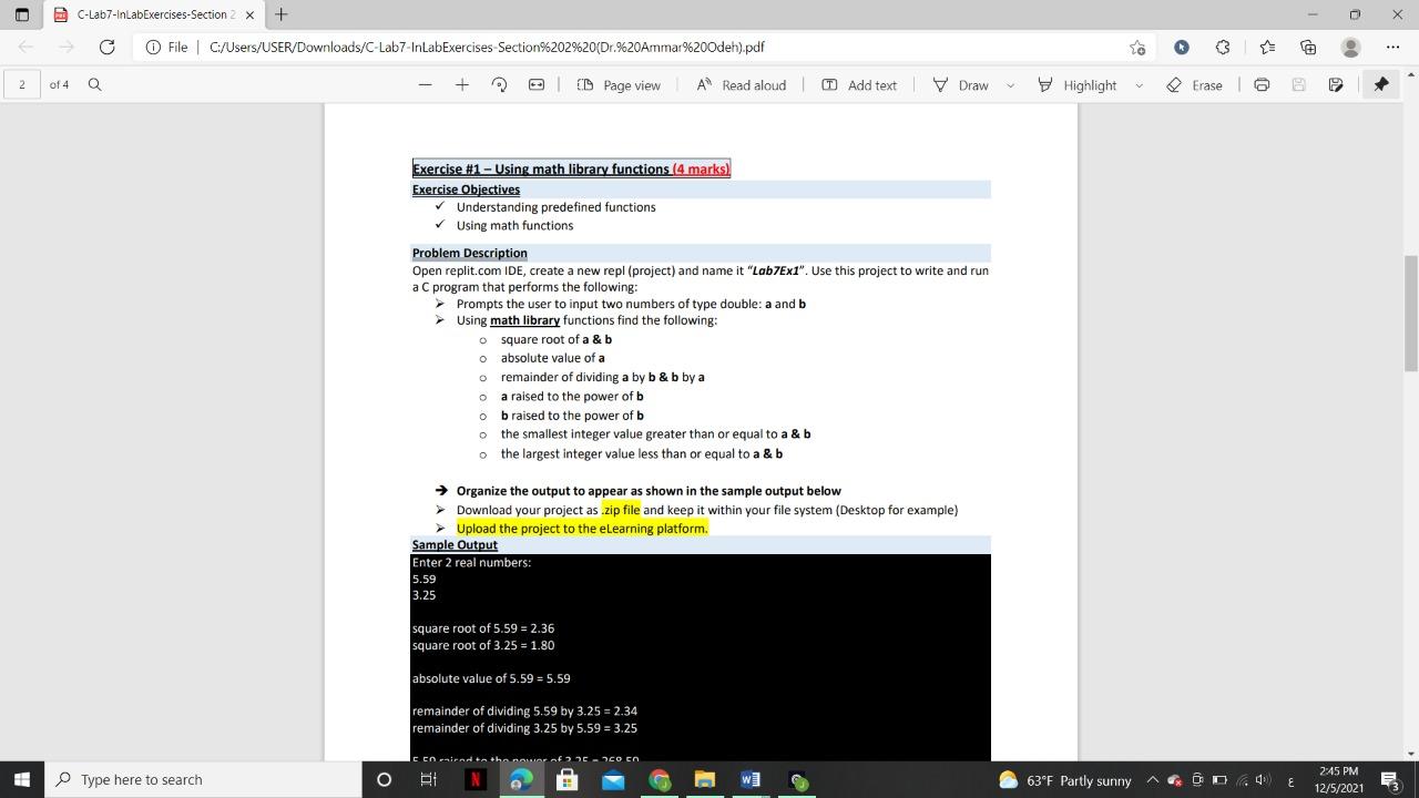 Solved C-Lab7-InLabExercises-Section 2 x + D X File | Chegg.com