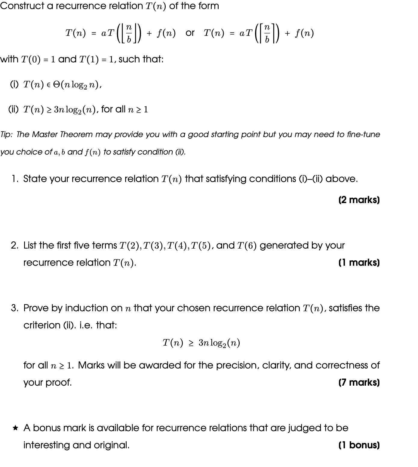 Solved Construct a recurrence relation T(n) of the form | Chegg.com