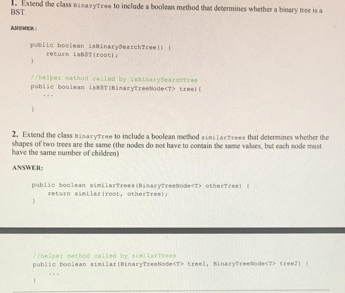 Solved l. Extend the class BinaryTree to include a boolean | Chegg.com