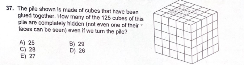 Solved The pile shown is made of cubes that have beenglued | Chegg.com