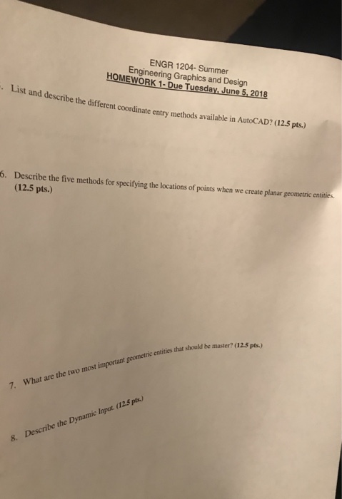 Solved ENGR 1204- Summer Engineering Graphics and Design | Chegg.com