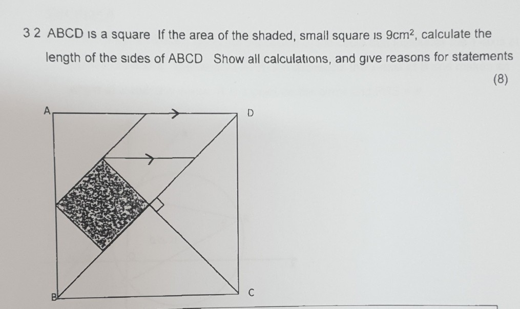 Solved 32 ABCD is a square If the area of the shaded, small | Chegg.com