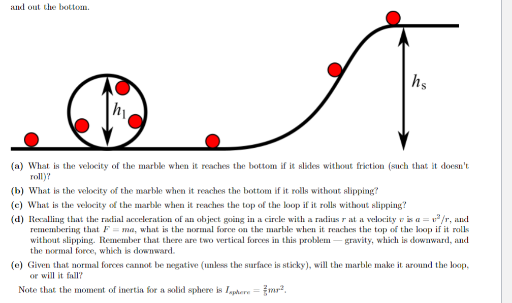 (a) ﻿What is the velocity of the marble when it | Chegg.com