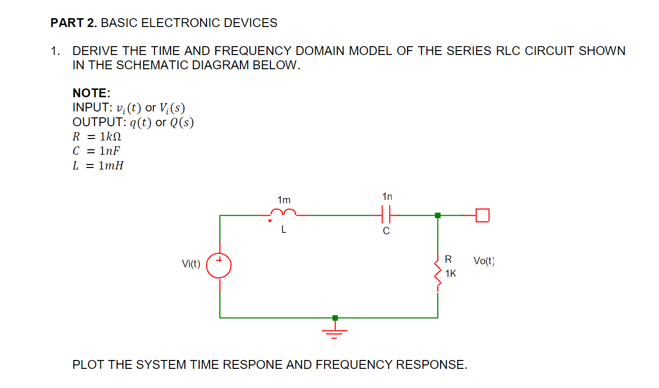 Solved PART 2. BASIC ELECTRONIC DEVICES 1. DERIVE THE TIME | Chegg.com