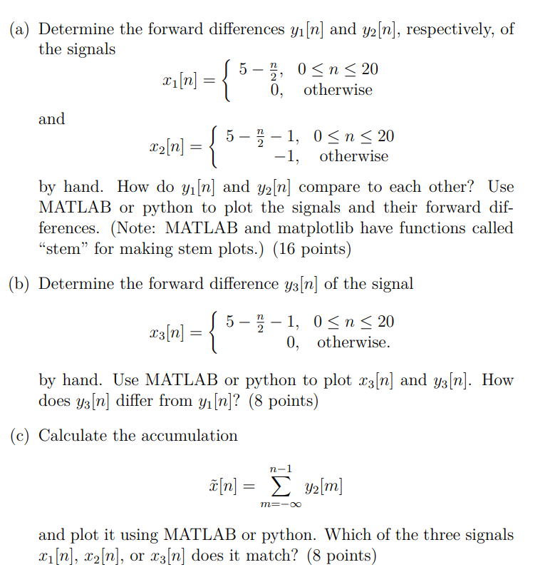 (a) Determine the forward differences y1[n] and | Chegg.com