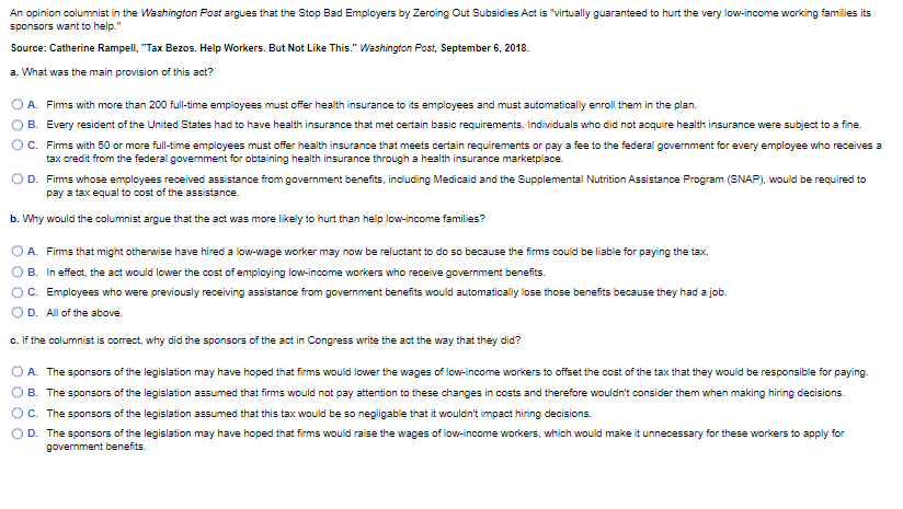 Solved An opinion columnist in the Washington Post argues | Chegg.com