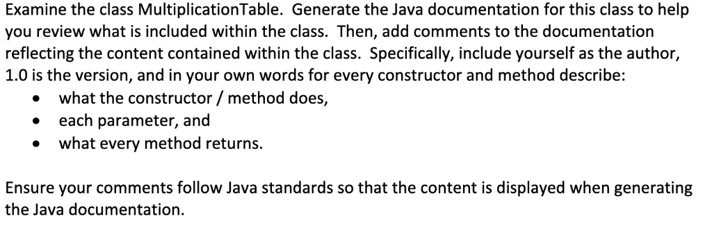 Solved Examine the class MultiplicationTable. Generate the | Chegg.com