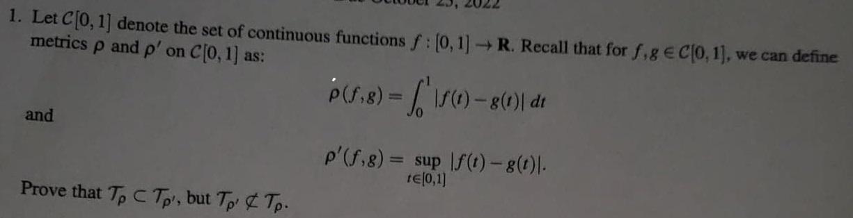 Solved 1. Let C[0,1] denote the set of continuous functions | Chegg.com