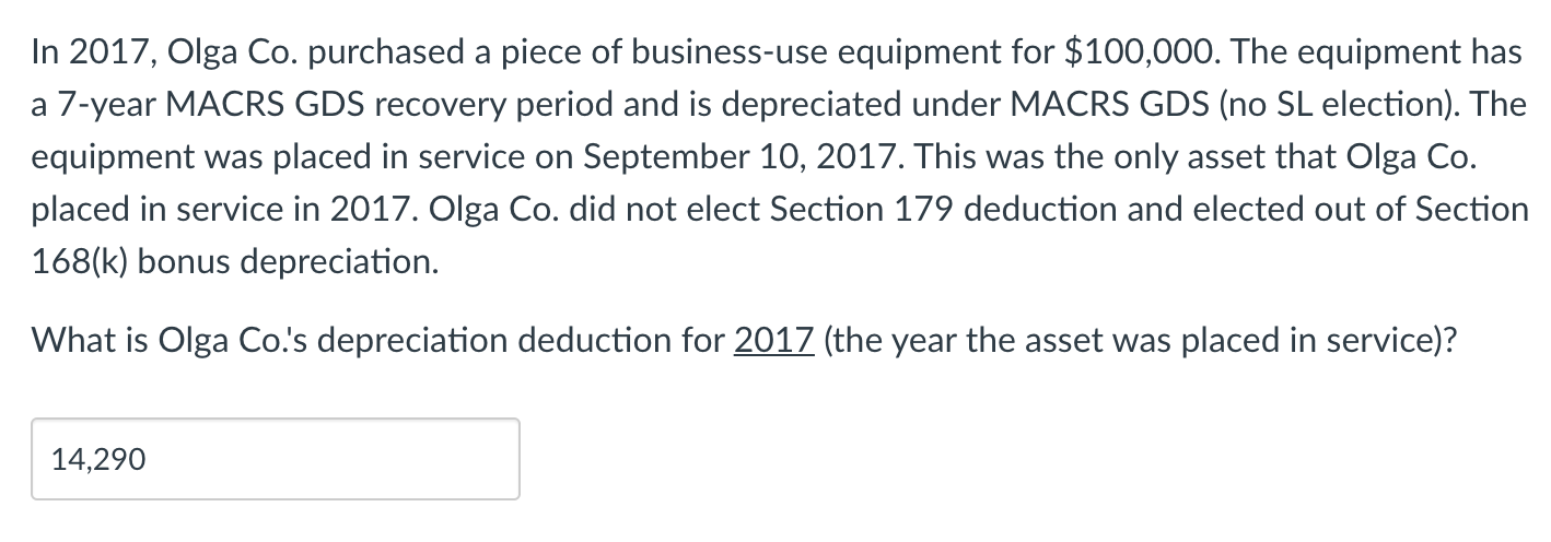 Solved In 2017, Olga Co. purchased a piece of business-use | Chegg.com