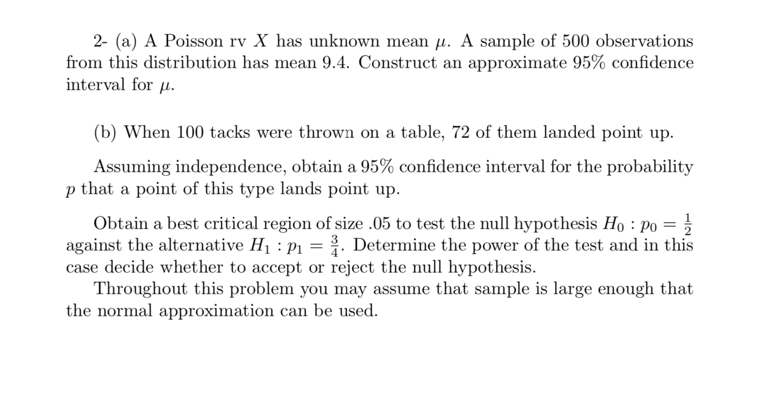 Solved 2- (a) A Poisson rv X has unknown mean μ. A sample of | Chegg.com
