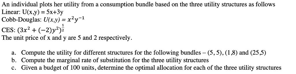 Solved An individual plots her utility from a consumption | Chegg.com