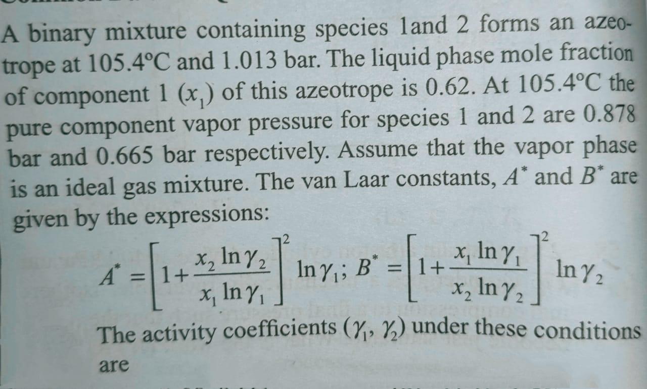 Solved A binary mixture containing species land 2 forms an | Chegg.com