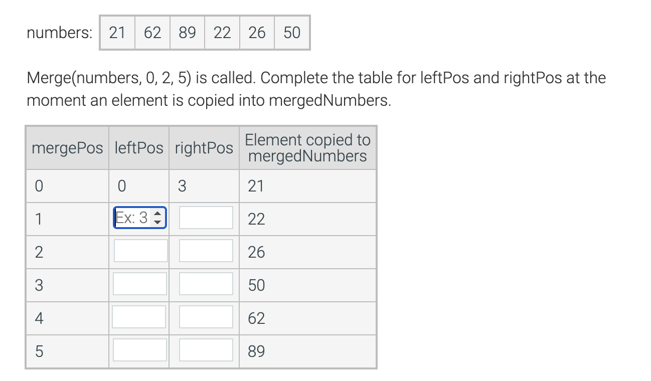 Solved numbers:216289222650Merge(numbers, 0,2,5 ) ﻿is | Chegg.com