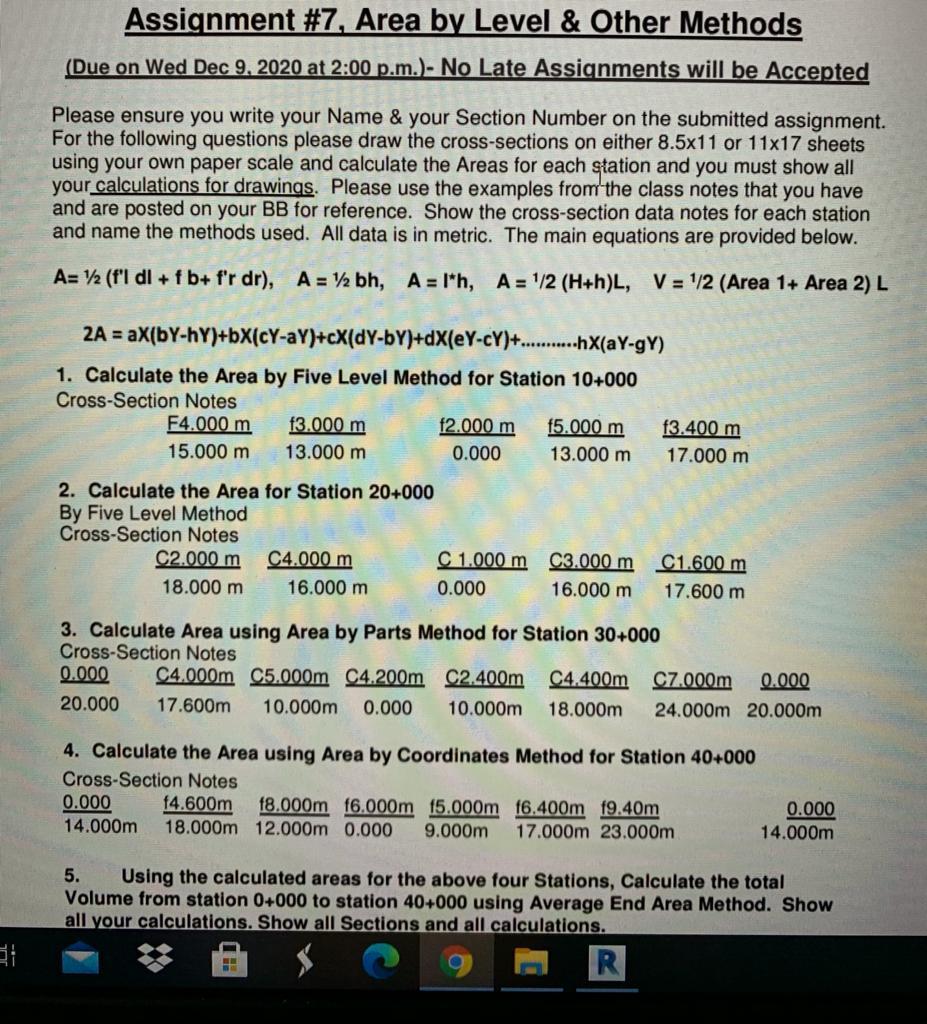 Assignment #7, Area by Level & Other Methods (Due on | Chegg.com