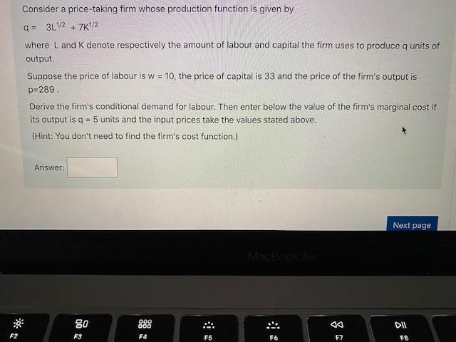 Solved Consider a price-taking firm whose production | Chegg.com