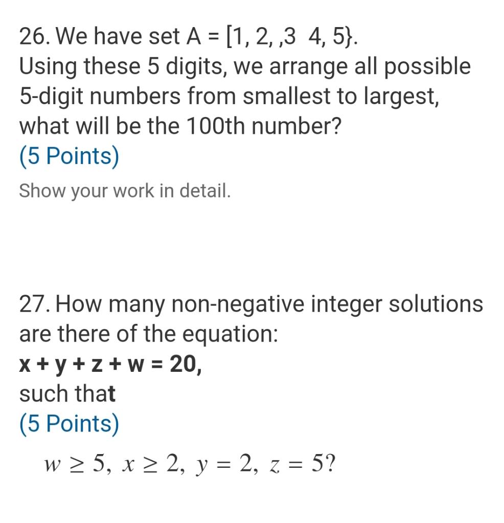 Solved 26. We have set A = [1, 2,,3 4, 5). Using these 5 | Chegg.com