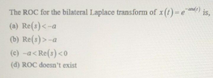 Solved is, The ROC for the bilateral Laplace transform of | Chegg.com