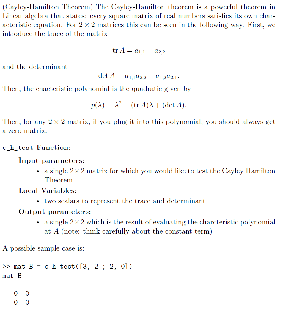 Solved (Cayley-Hamilton Theorem) The Cayley-Hamilton theorem | Chegg.com Solved (Cayley-Hamilton Theorem) The Cayley-Hamilton theorem | Chegg.com