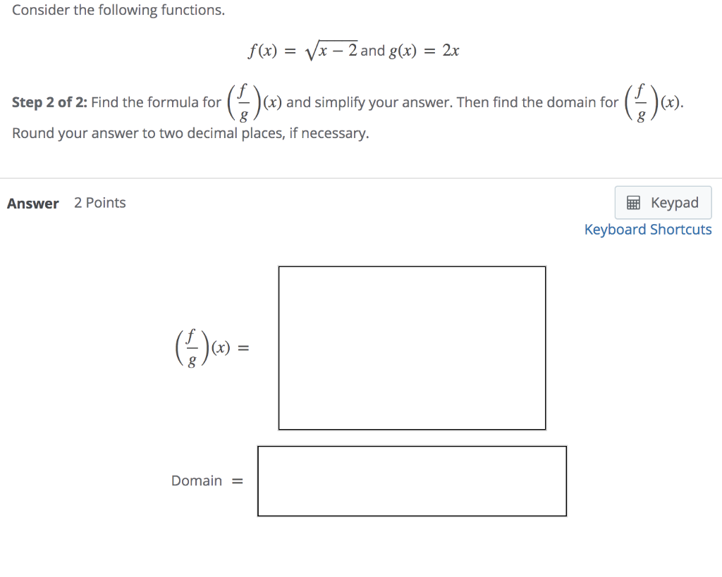 Solved Consider the following functions. f(x) = Vx – 2 and | Chegg.com