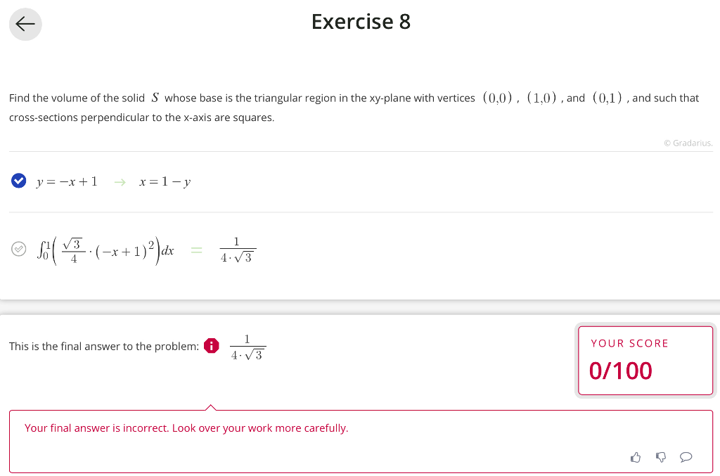 Solved Exercise 8 Find the volume of the solid S whose base | Chegg.com