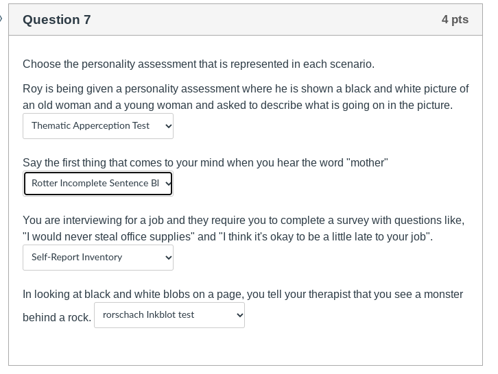 Solved chose of the ansswer for each rorschach inkblot | Chegg.com