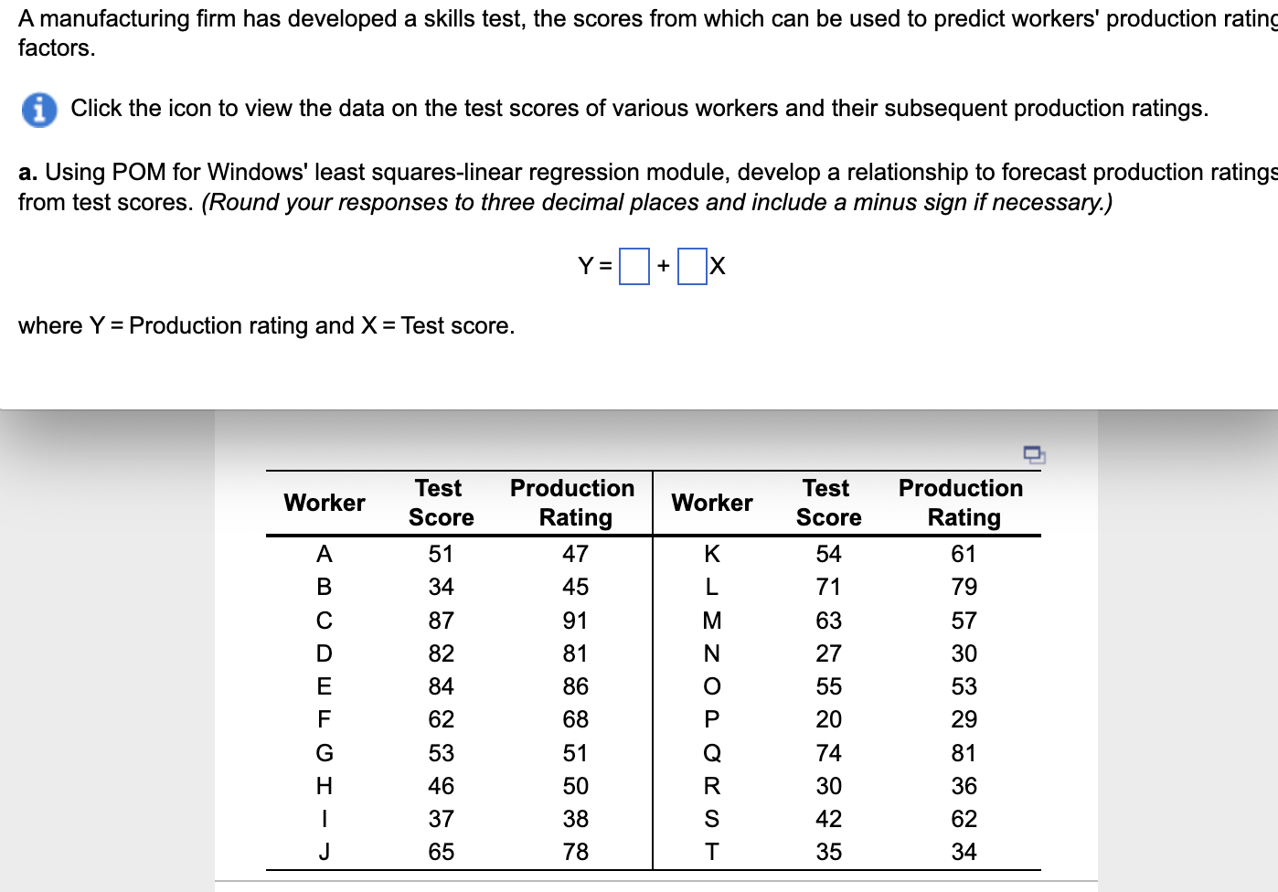 Solved A manufacturing firm has developed a skills test, the | Chegg.com