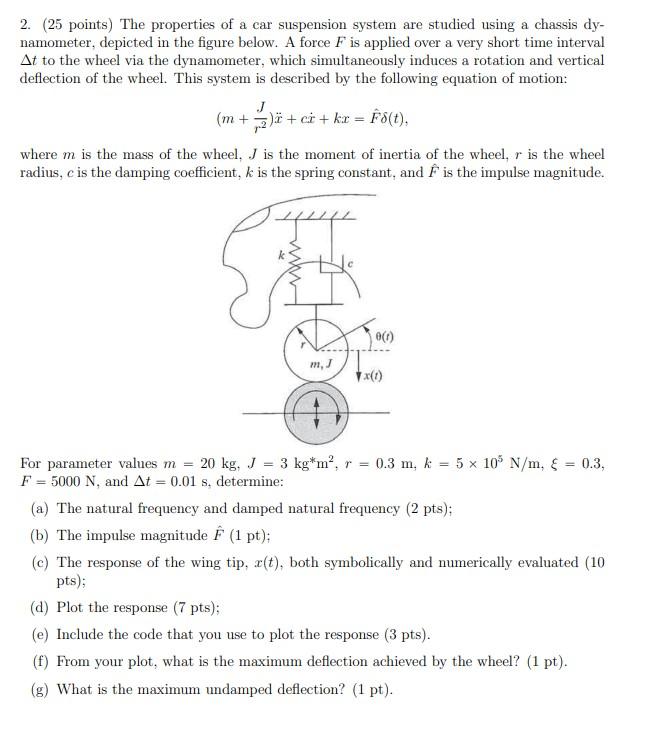 Solved 2. (25 points) The properties of a car suspension | Chegg.com