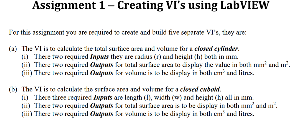 Assignment 1 - Creating VI's using LabVIEW For this | Chegg.com