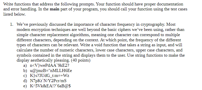 Solved Write functions that address the following prompts. | Chegg.com