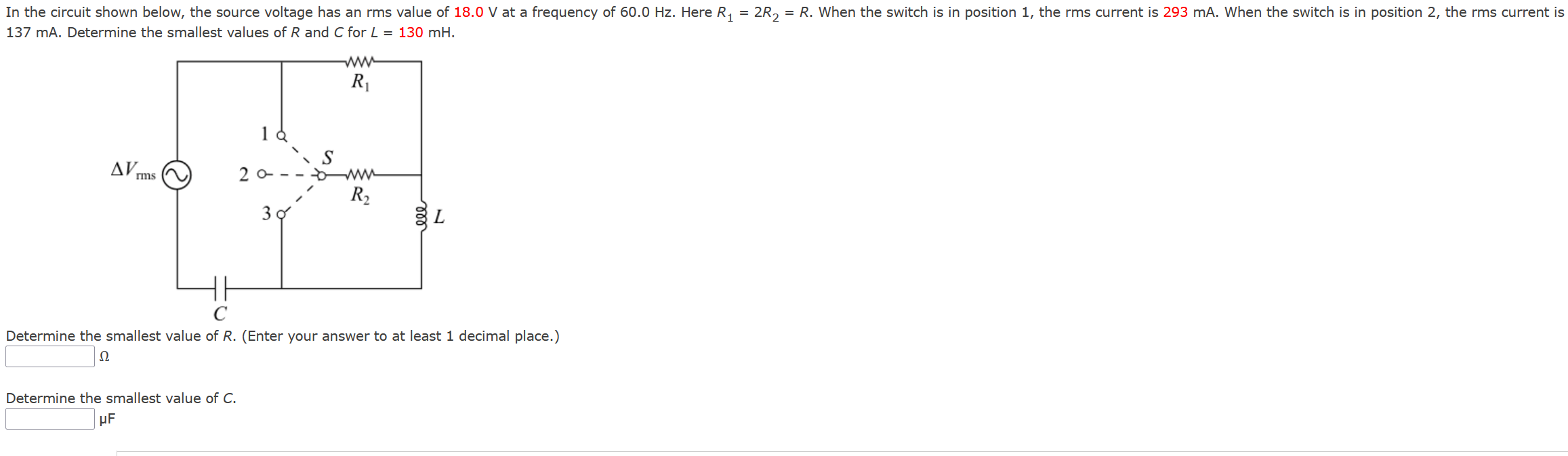 Solved 137 mA. Determine the smallest values of R and C for | Chegg.com