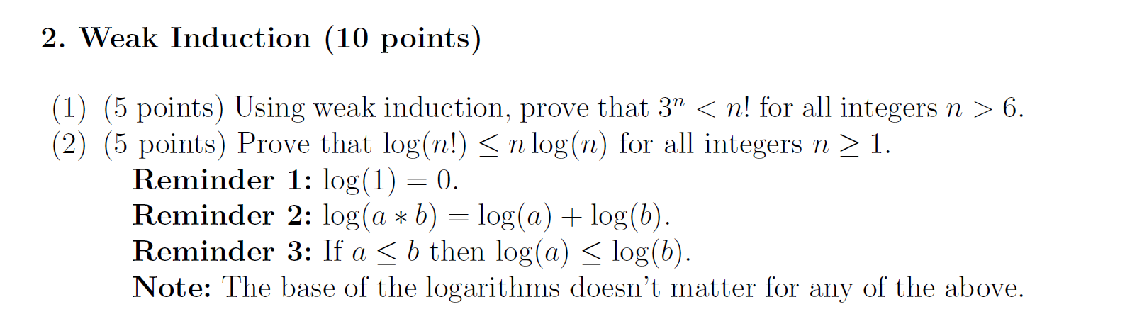 Solved 2. Weak Induction (10 points) (1) (5 points) Using | Chegg.com
