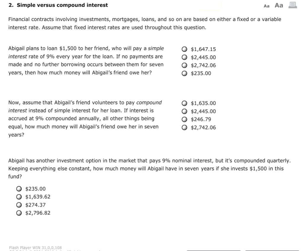 Solved 2. Simple versus compound interest Aa Aa Financial | Chegg.com