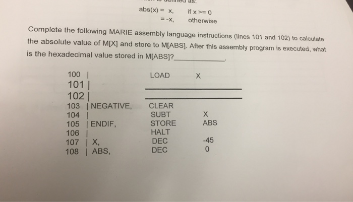 Complete the following MARIE assembly language | Chegg.com