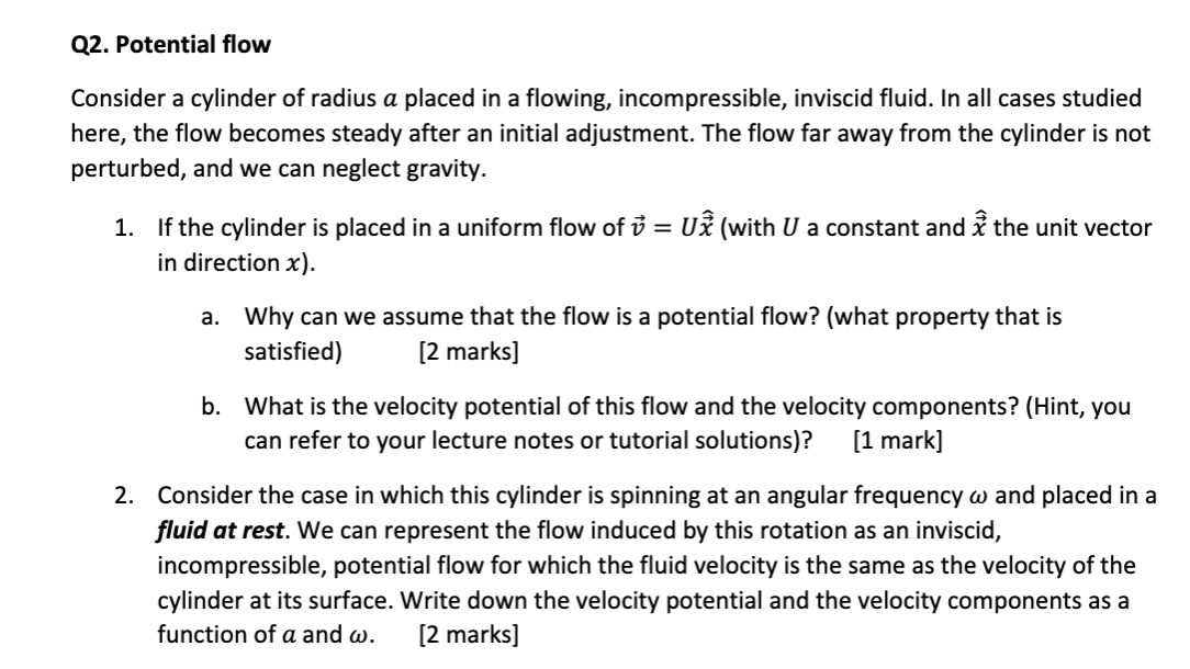 Solved Q2. Potential flow Consider a cylinder of radius a | Chegg.com