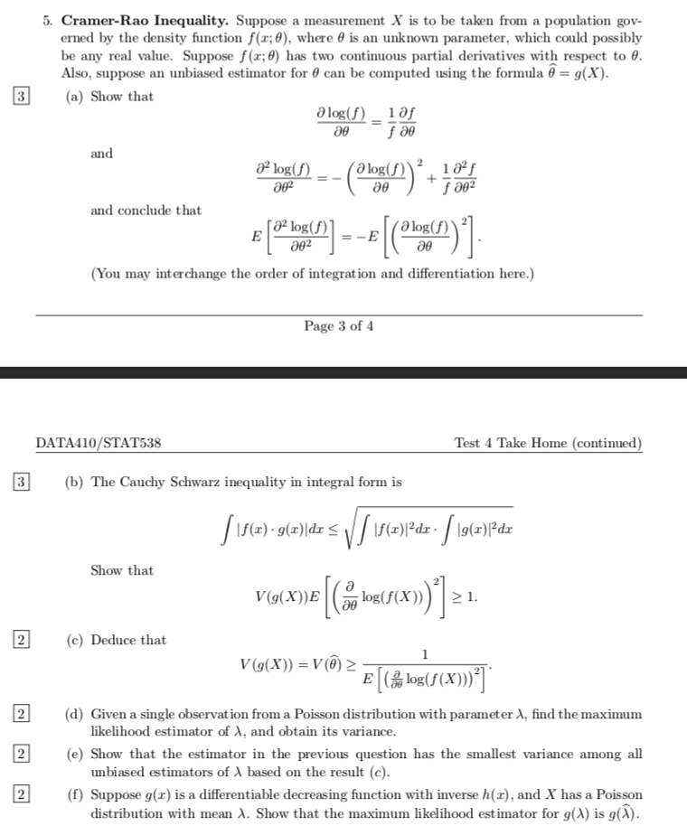 5. Cramer-Rao Inequality. Suppose a measurement X is | Chegg.com