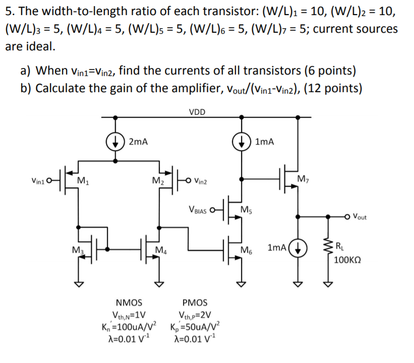 Solved The width-to-length ratio of each transistor: (W/L)1 | Chegg.com
