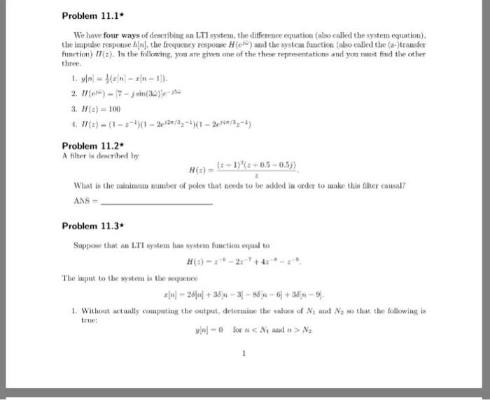 Solved Problem 11.1 We have four ways of describing an LTI | Chegg.com