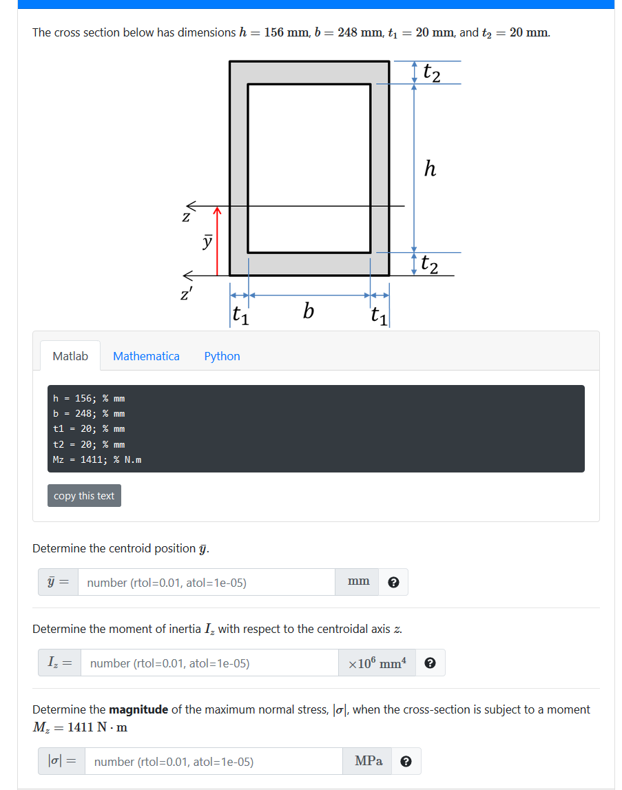 Solved The cross section below has dimensions h - 156 mm, b | Chegg.com