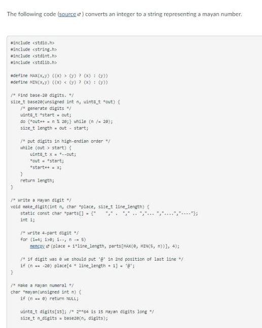 Solved The following code (source) converts an integer to a | Chegg.com