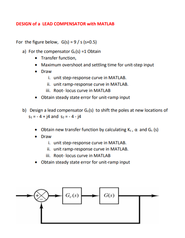 Solved DESIGN of a LEAD COMPENSATOR with MATLAB For the | Chegg.com